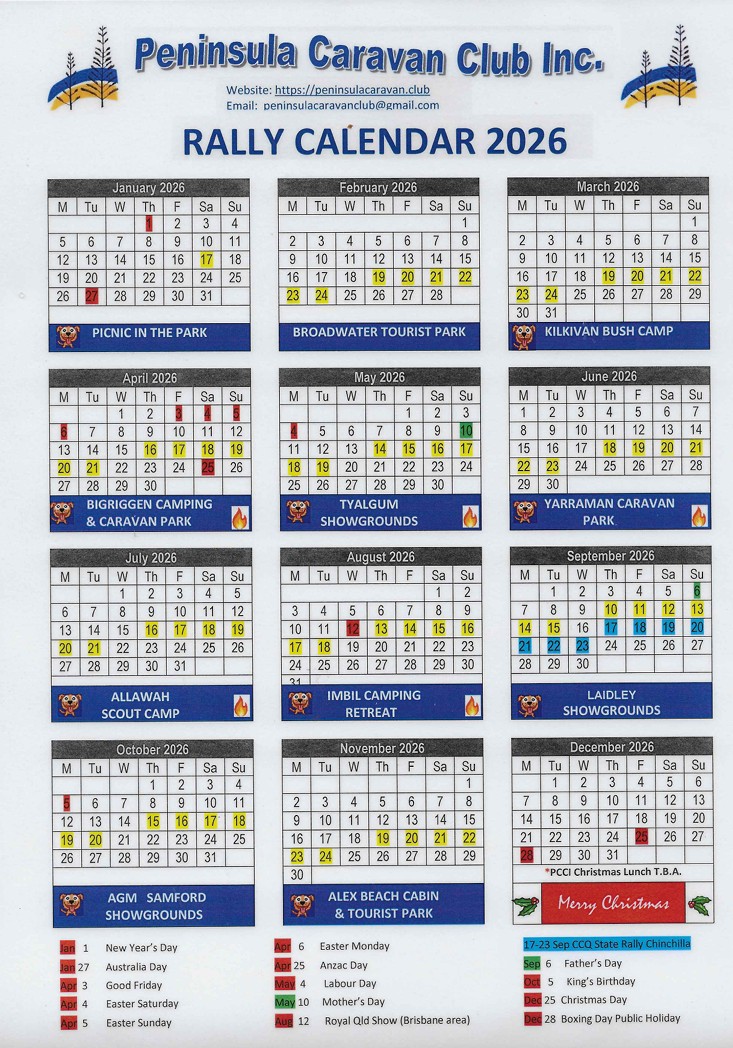 Rally Calendars – Peninsula Caravan Club Inc